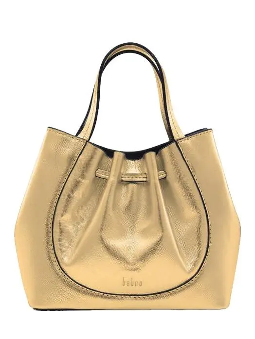 BEHNO Mini Katrina Metallic Leather Crossbody Tote - Gold