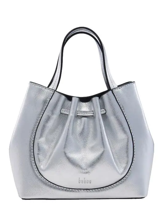 BEHNO Mini Katrina Metallic Leather Crossbody Tote - Silver