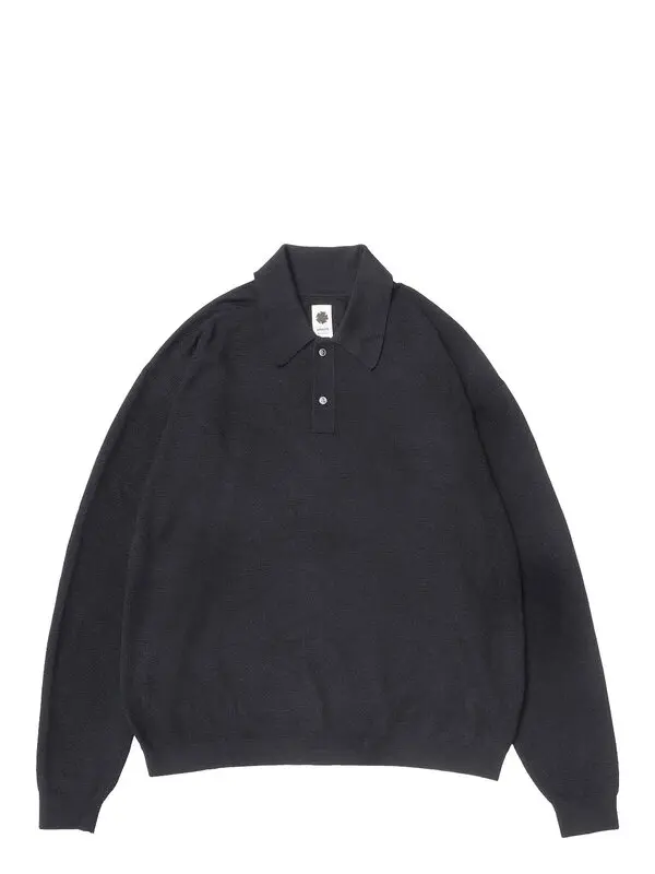 VOWELS Lightweight Knit Polo Sweater - Black