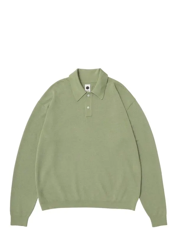 VOWELS Lightweight Knit Polo Sweater - Faded Lime