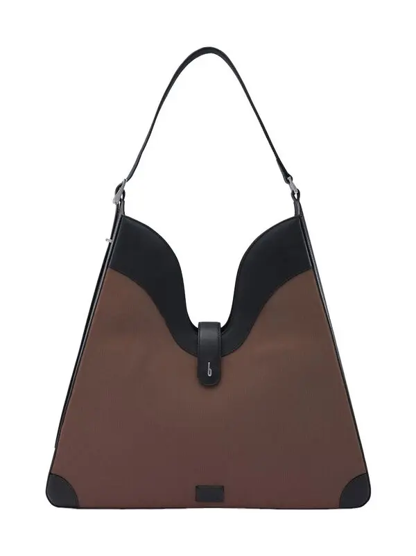 BEHNO Melina Canvas Shoulder Bag - Cacao/black