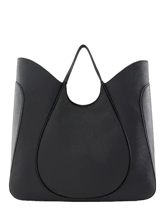 BEHNO Katrina Wave Pebbled Leather Tote - Black