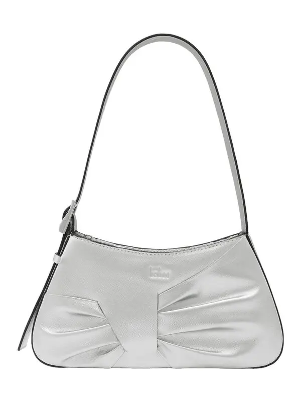 BEHNO Mini Leena Crosshatched Metallic Leather Shoulder Bag - Silver