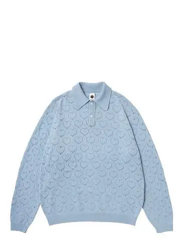 VOWELS Eyelet Polo Sweater - Blue