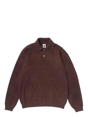VOWELS Eyelet Polo Sweater - Dark Tobacco