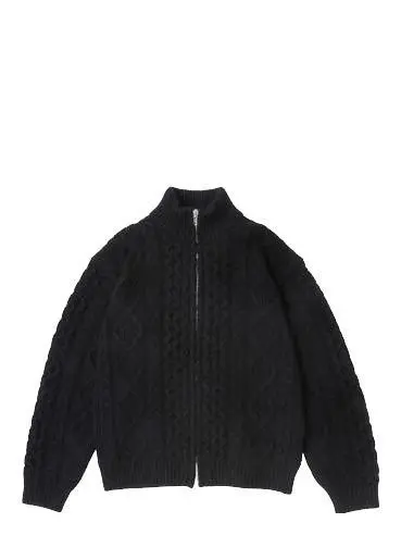 VOWELS Cable Knit Zip-up - Black