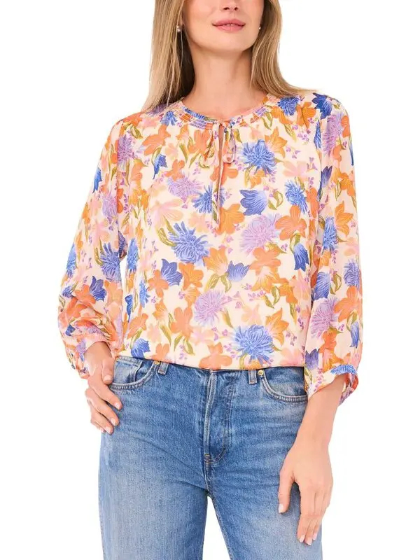 Vince Camuto Floral Peasant Blouse - Soft Cream