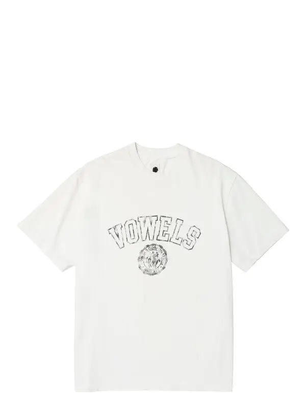 VOWELS Faded Collegiate Tee - White