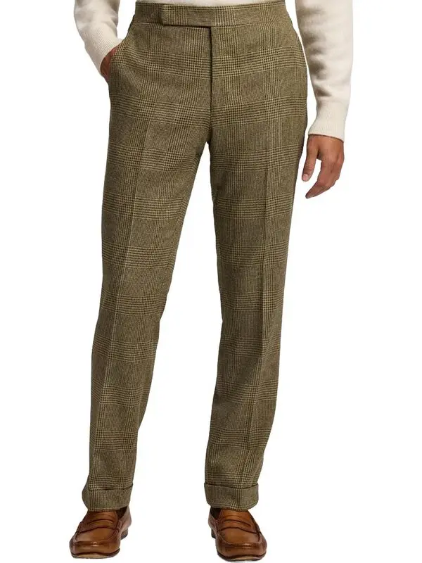 Ralph Lauren Purple Label Glen Plaid Silk Blend Trousers - Artichoke Green Multi
