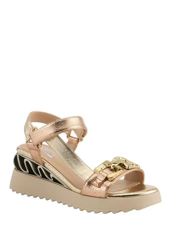SPRING STEP SHOES Ankle Strap Wedge Sandal - Champagne Multi
