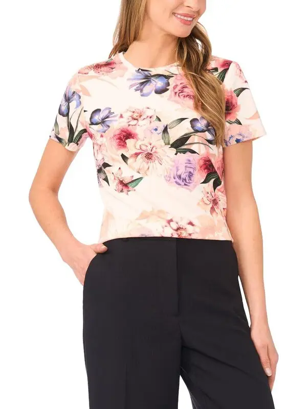 Ted Baker London Floral Print Fitted T-shirt - Vanilla Ice