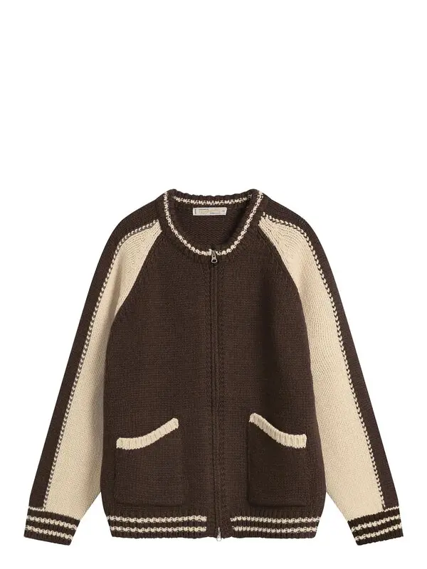 FRIZMWORKS Wool Varsity Zip Cardigan - Brown