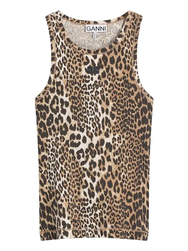 GANNI Rib Tank Top - Leopard