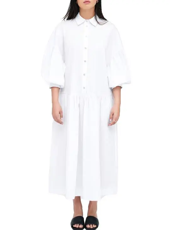 MARCELLA Ada Cotton Poplin Midi Shirtdress - White