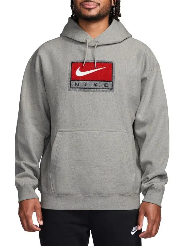 Nike Solo Swoosh Fleece Hoodie - Dark Grey Heather/white