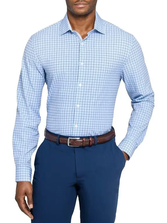 W.R.K Slim Fit Light Blue Check Performance Dress Shirt - White/blue