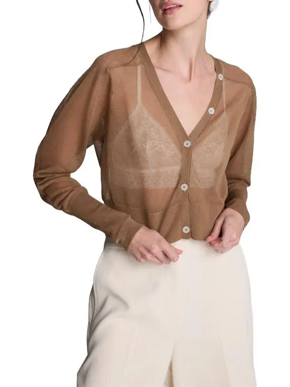 KENNETH COLE Crop Sheer Saddle Shoulder Cardigan - Mesquite