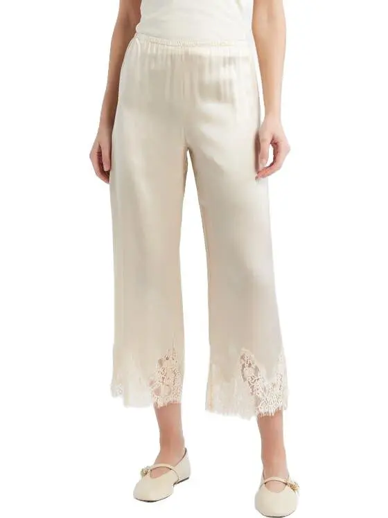 REFORMATION Carolina Silk Lace Hem Pant - Almond