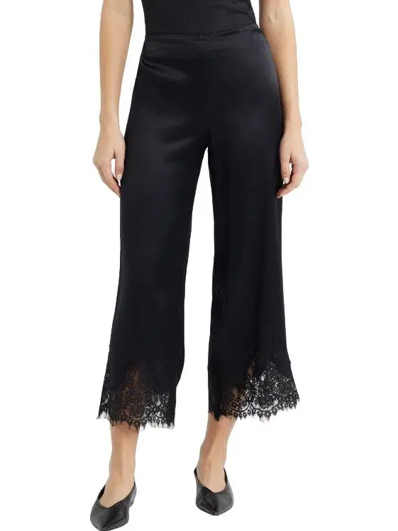 REFORMATION Carolina Silk Lace Hem Pant - Black