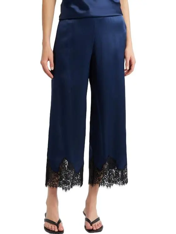 REFORMATION Carolina Silk Lace Hem Pant - Navy Black