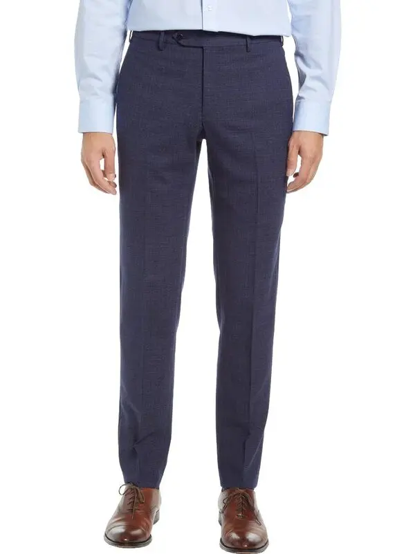 Zanella Parker Check Flat Front Trousers - Navy