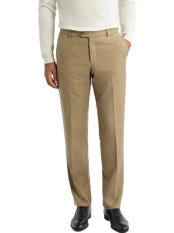 Berle Flat Front Super 120s Wool Dress Pants - Dark Tan