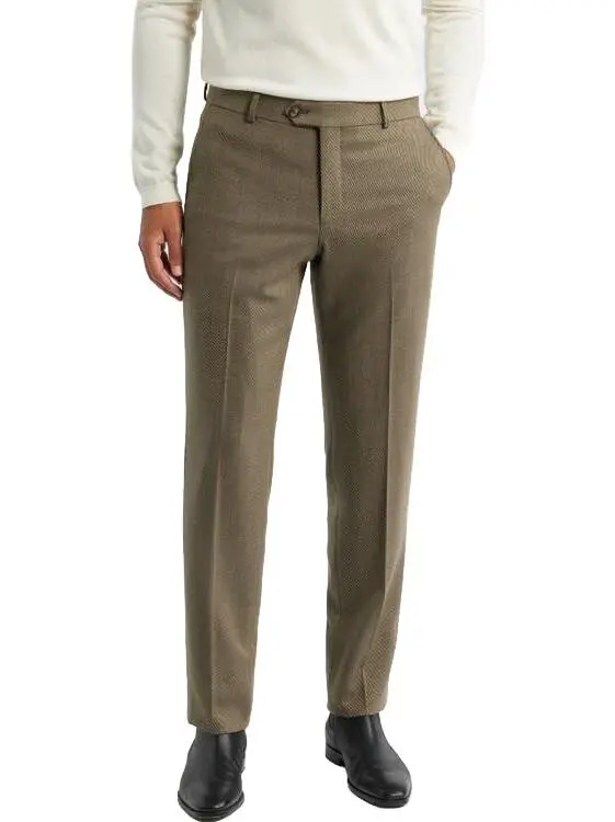 Berle Covert Worsted Stretch Wool Dress Pants - Tan