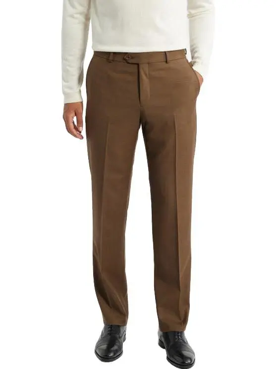 Berle Flat Front Super 120s Wool Dress Pants - Tobacco