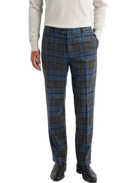 Berle Plaid Wool Blend Flannel Dress Pants - Charcoal Grey