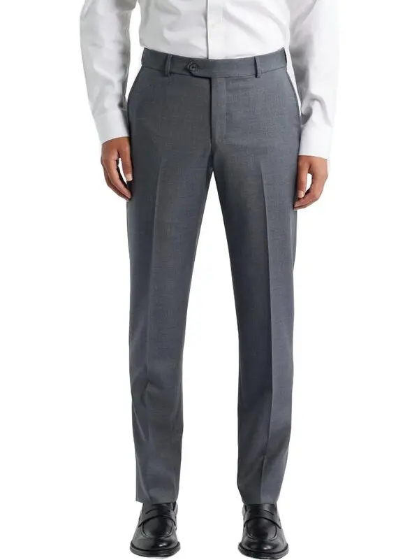 Berle Super 120s Wool Flat Front Dress Pants - Medium Grey