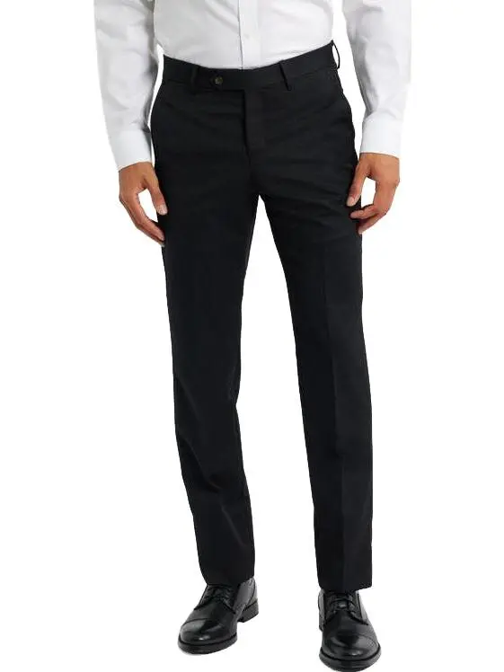 Berle Flat Front Worsted Wool Gabardine Trousers - Black