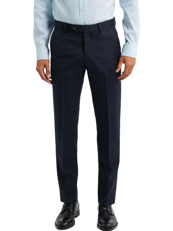 Berle Flat Front Worsted Wool Gabardine Trousers - Navy