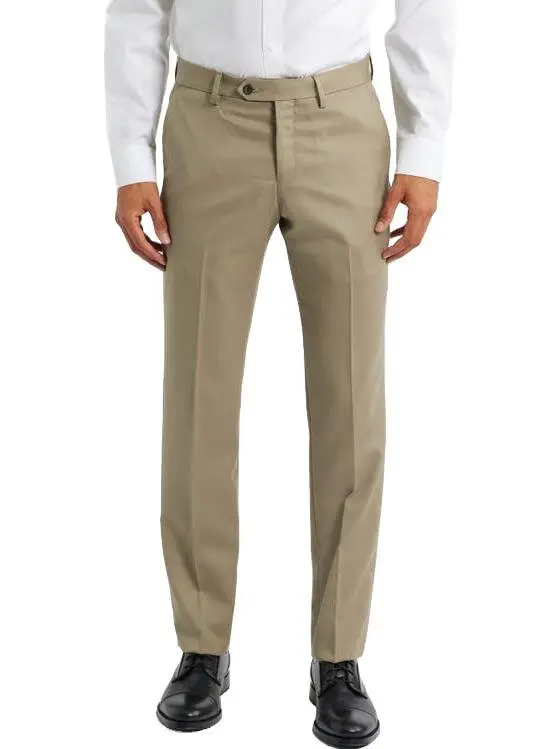 Berle Flat Front Worsted Wool Gabardine Trousers - Tan