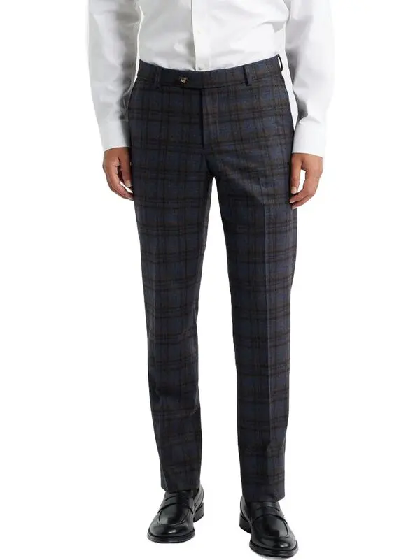 Berle Plaid Wool Blend Dress Pants - Brown
