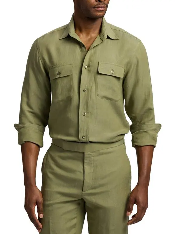 Ralph Lauren Purple Label Silk & Linen Button-up Shirt - Fern Green