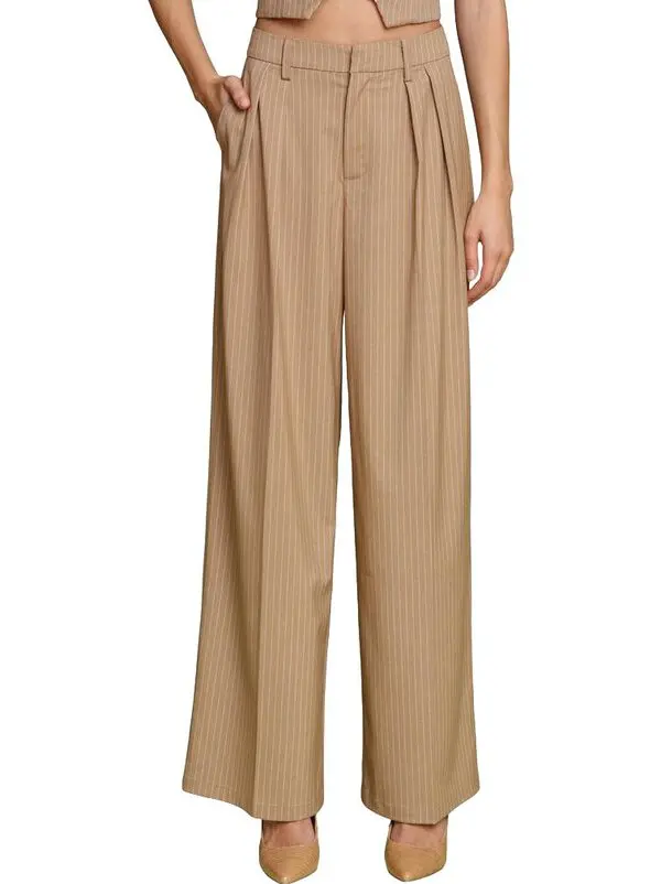 Avec Les Filles Pinstripe High-waist Wide-leg Pants - Camel Pinstripe