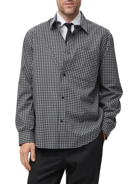 Mango Relaxed Fit Check Snap-up Shirt - Black