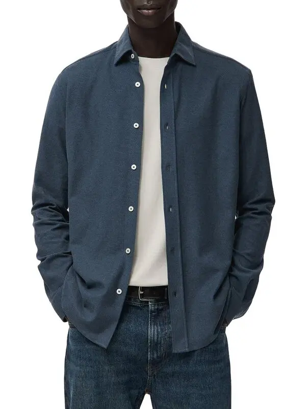 Mango Slim Fit Cotton Piqué Button-up Shirt - Blue