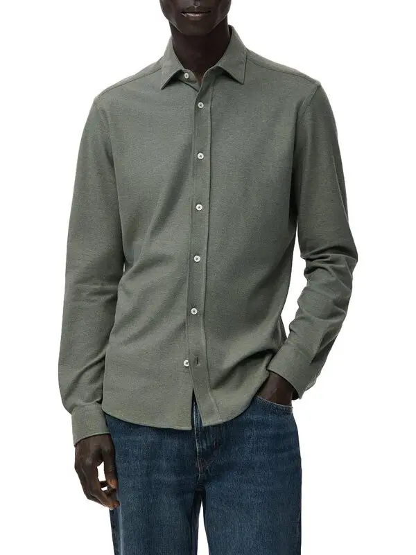 Mango Slim Fit Cotton Piqué Button-up Shirt - Green