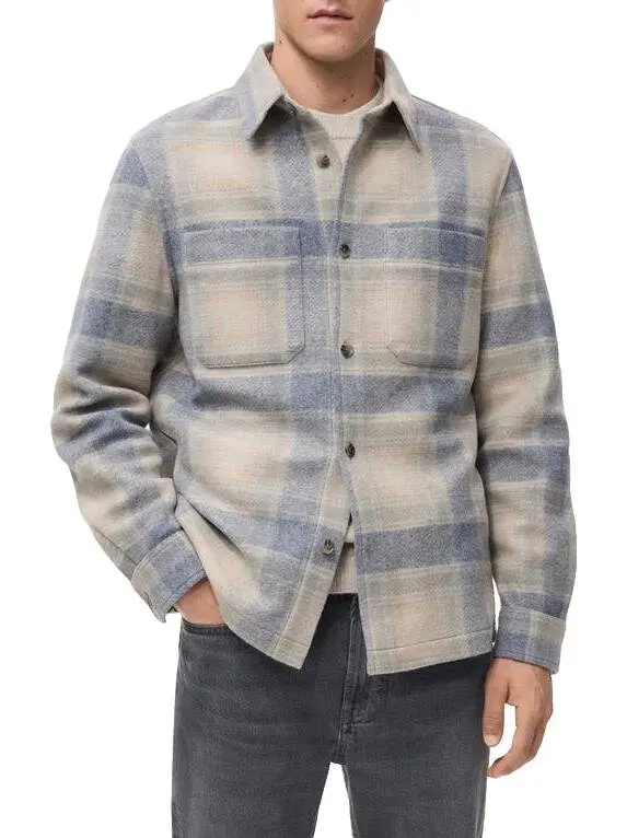 Mango Check Flannel Shirt Jacket - Sky Blue