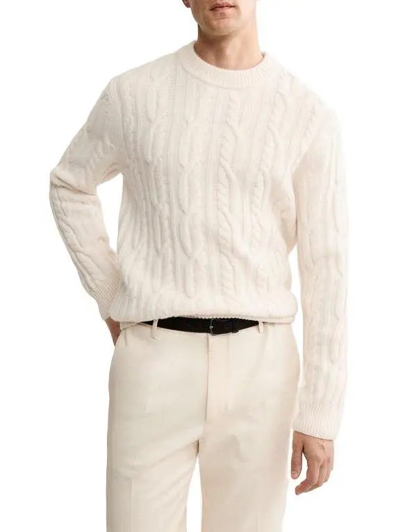 Mango Wool Cable Knit Sweater - Ivory White