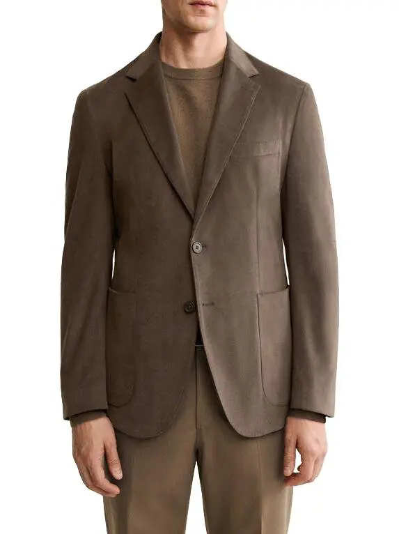 Mango Slim Fit Stretch Cotton Blazer - Caramel