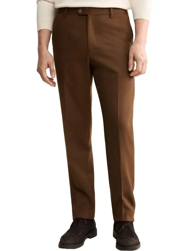 Mango Wool Blend Flannel Trousers - Orange Brown