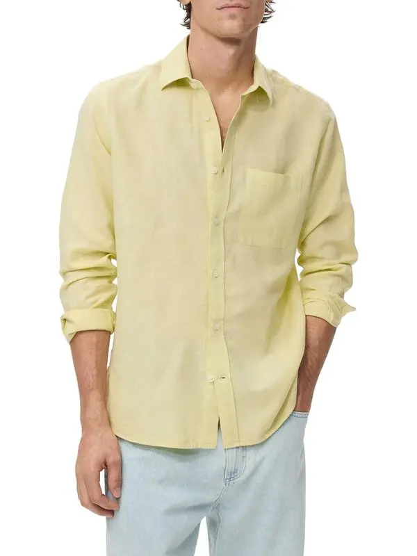 Mango Linen & Cotton Blend Button-up Shirt - Neon Yellow
