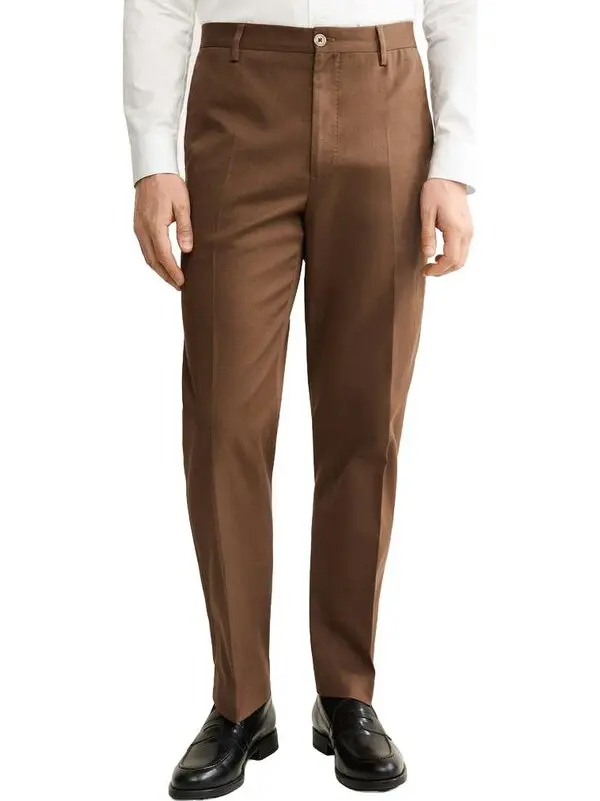 Mango Regular Fit Pleated Stretch Cotton Trousers - Orange Brown