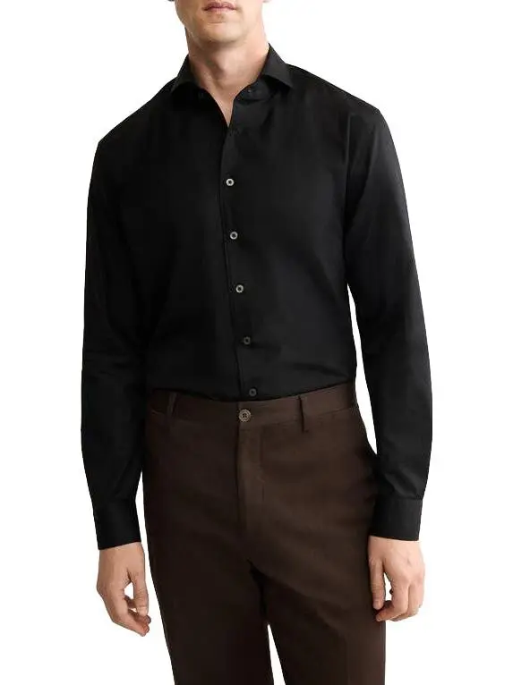 Mango Regular Fit Cotton Button-up Shirt - Black