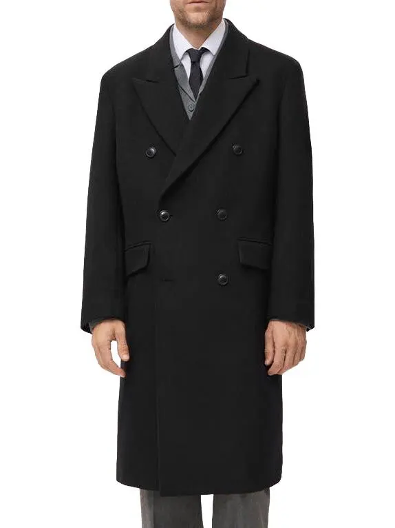 Mango Long Double Breasted Wool Blend Coat - Black