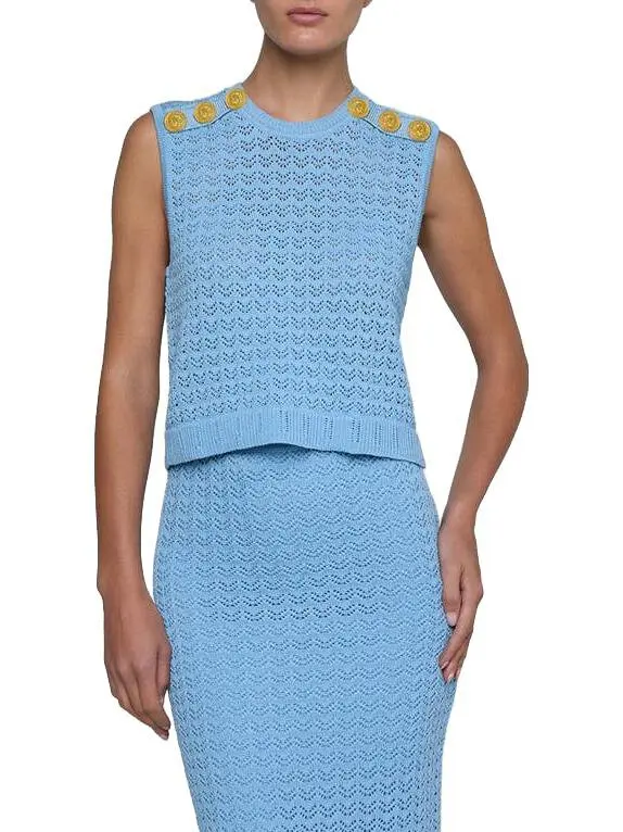 L'Agence Sleeveless Pointelle Top - Pale Blue/gold