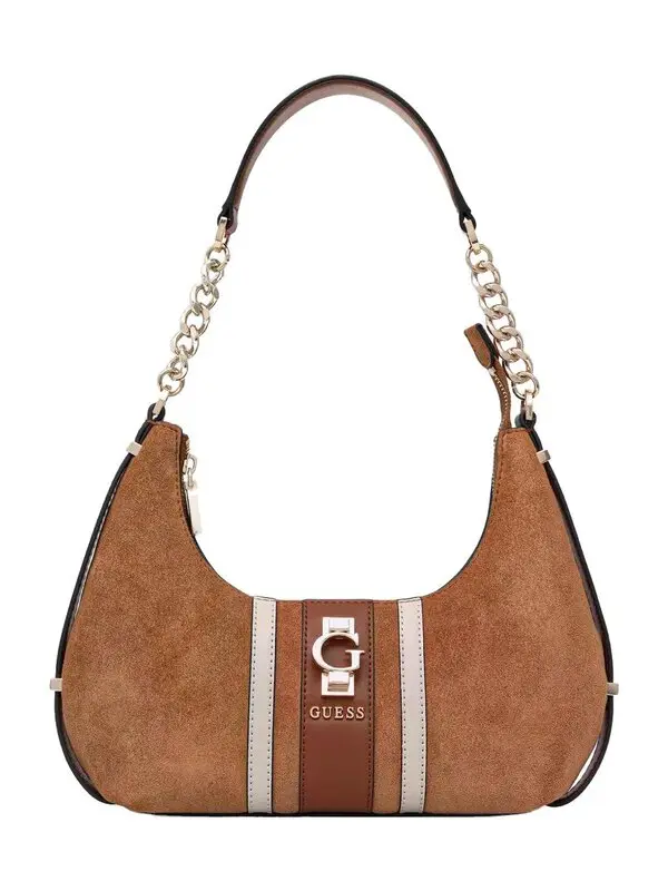 Guess Shoulder Bag With Chain And Logo Detail - Brown
