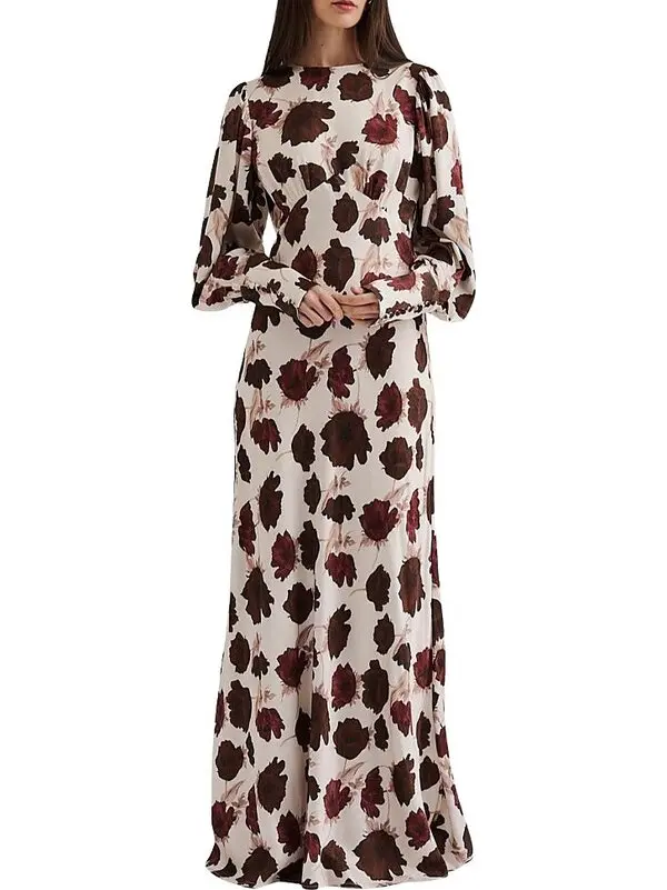 MALINA Alize Long Sleeved Satin Maxi Dress - Wine Peony